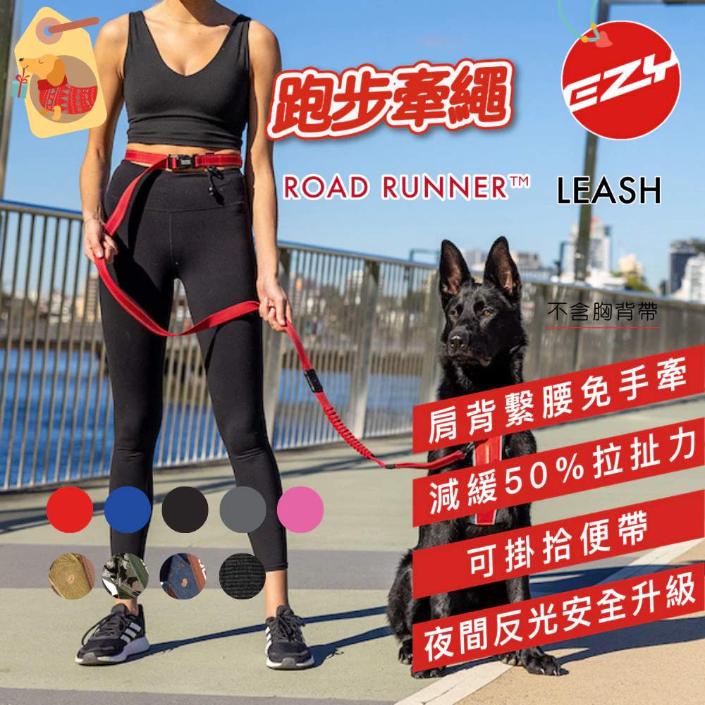 EZYDOG 跑步牽繩（不含胸背帶）減緩50%拉扯力 夜間反光設計 可掛拾便帶 肩背繫腰免手牽 寵物牽繩 | 蝦皮購物