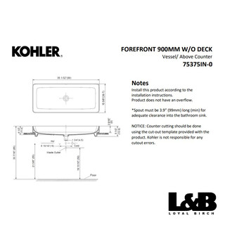 【KOHLER】Forefront 90cm獨立盆(無溢水孔) 臉盆 洗臉盆 浴室洗手台 浴室臉盆 K-75375IN | 蝦皮購物