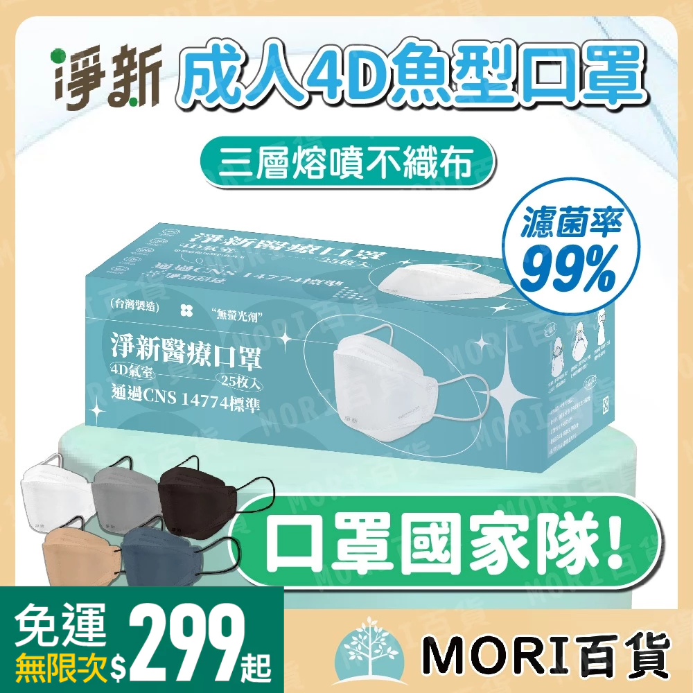 台灣現貨 淨新醫療口罩 成人4D細耳 魚型口罩 淨新口罩 4D 台灣製 醫用 醫療 口罩 4D 細耳 魚型 雙鋼印 彩色 | 蝦皮購物