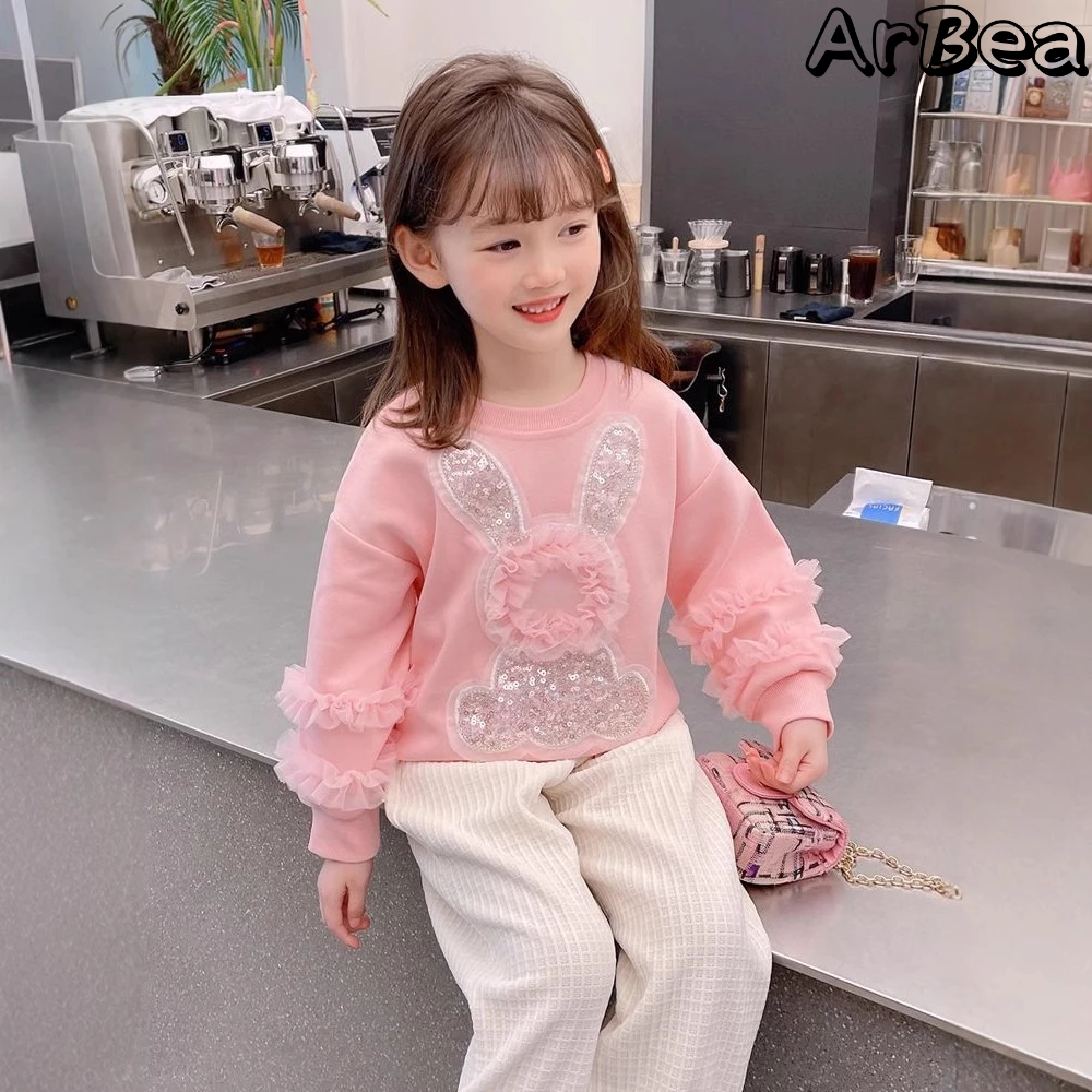 【Arbea】女童衛衣新款春秋裝薄絨女孩洋氣兔套頭上衣兒童可愛粉紅長袖棉【C1323】 | 蝦皮購物