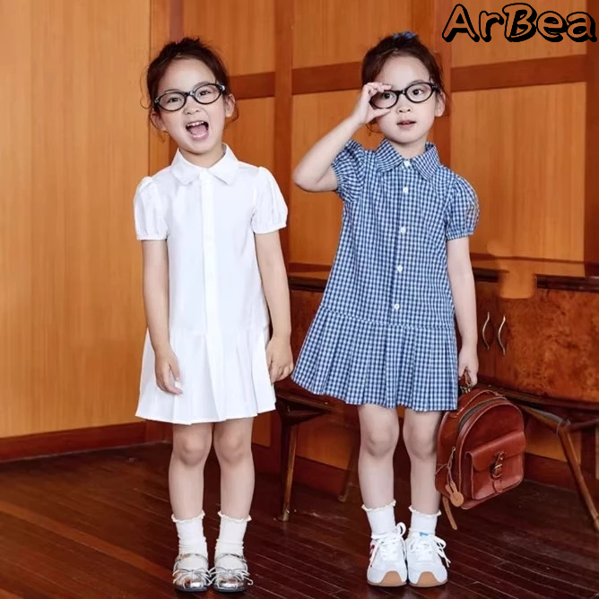 【Arbea】兒童裝女童裙子學院風單排扣洋裝襯衫裙夏裝新款【C1392】 | 蝦皮購物
