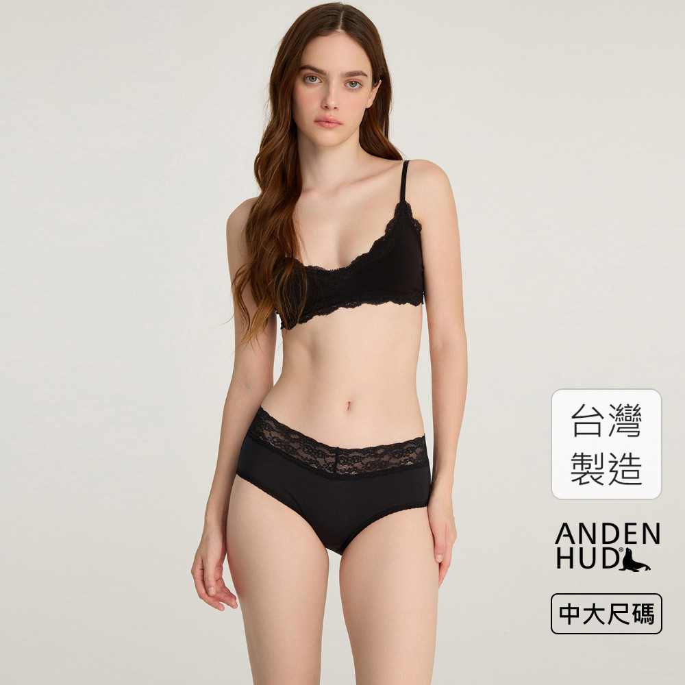 【Anden Hud】XXL 經典純色．窄版V蕾絲高腰三角內褲(黑色) 純棉台灣製 | 蝦皮購物