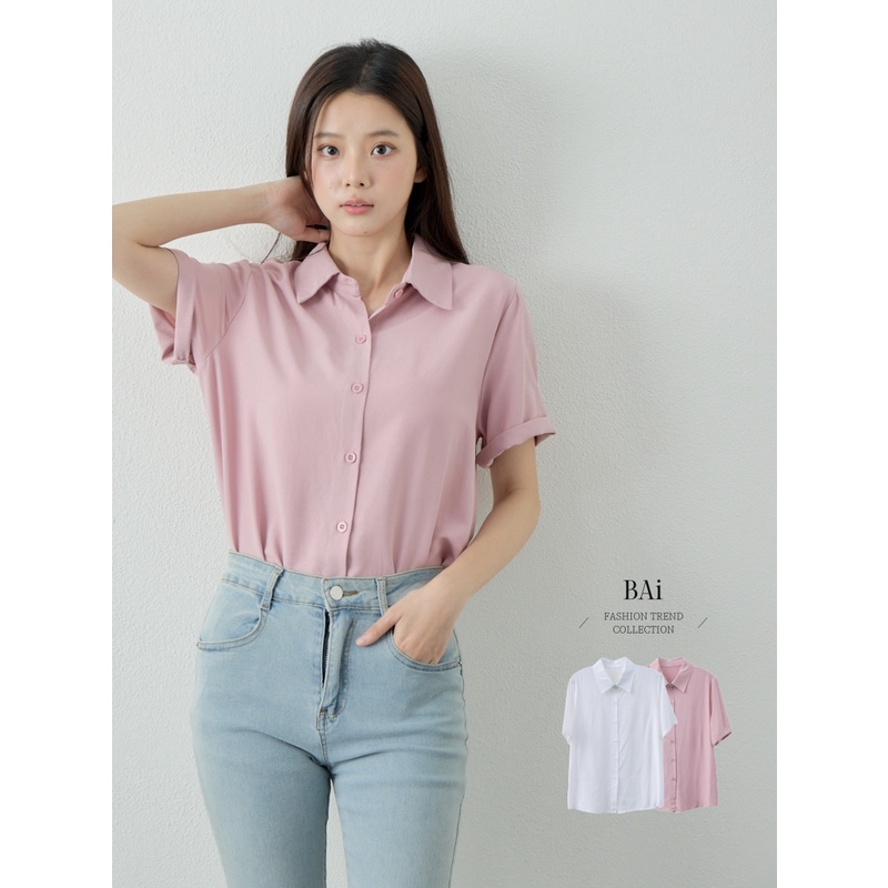 BAi白媽媽 素色短袖襯衫／翻領開釦上衣－台灣現貨 隔日到貨【350232】 | 蝦皮購物
