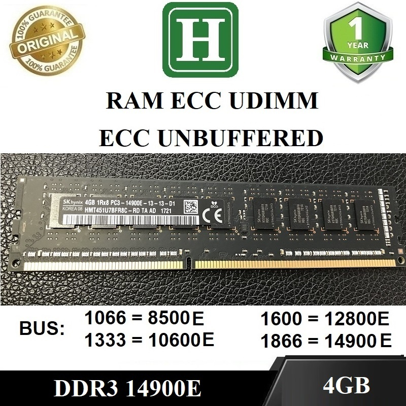 Ram Ecc Udimm 4gb Ddr3 Pc3 1 5v 總線 1866 14900e Ecc 無緩衝用於 蝦皮購物