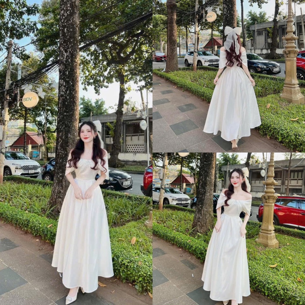 [A294] 女士喇叭形 tapta 串珠連衣裙(帶胸墊),可愛、年輕的露肩圖案,討人喜歡的派對身材 | 蝦皮購物