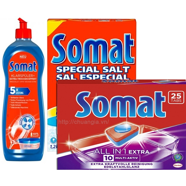 Combo somat all in 1 洗碗片盒 25 片 + somat 洗碗鹽 1,2g + somat 拋光液 | 蝦皮購物