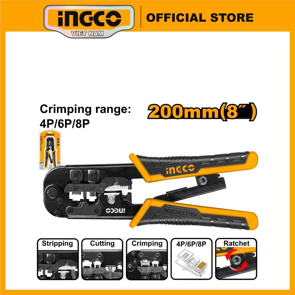 INGCO HMPCN2468R 網絡和電話線壓線鉗彎範圍:4P、6P、8P 3 功能:彎曲、剝線、切割 | 蝦皮購物
