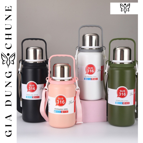 Sus 316 900ml 1200ml 保溫瓶 - 帶蓋瓶子,帶蓋子和方便攜帶帶子 | 蝦皮購物