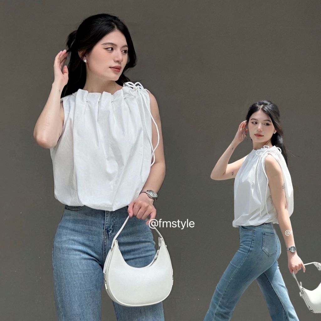 Fmstyle 女式修身背心,奢華露臍造型,均碼單肩領結 24050164 | 蝦皮購物