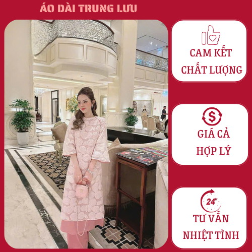 [READY Stock] Cam Anh pink Ao Dai 帶 4 個面板,2025 年 Tet Trung L | 蝦皮購物
