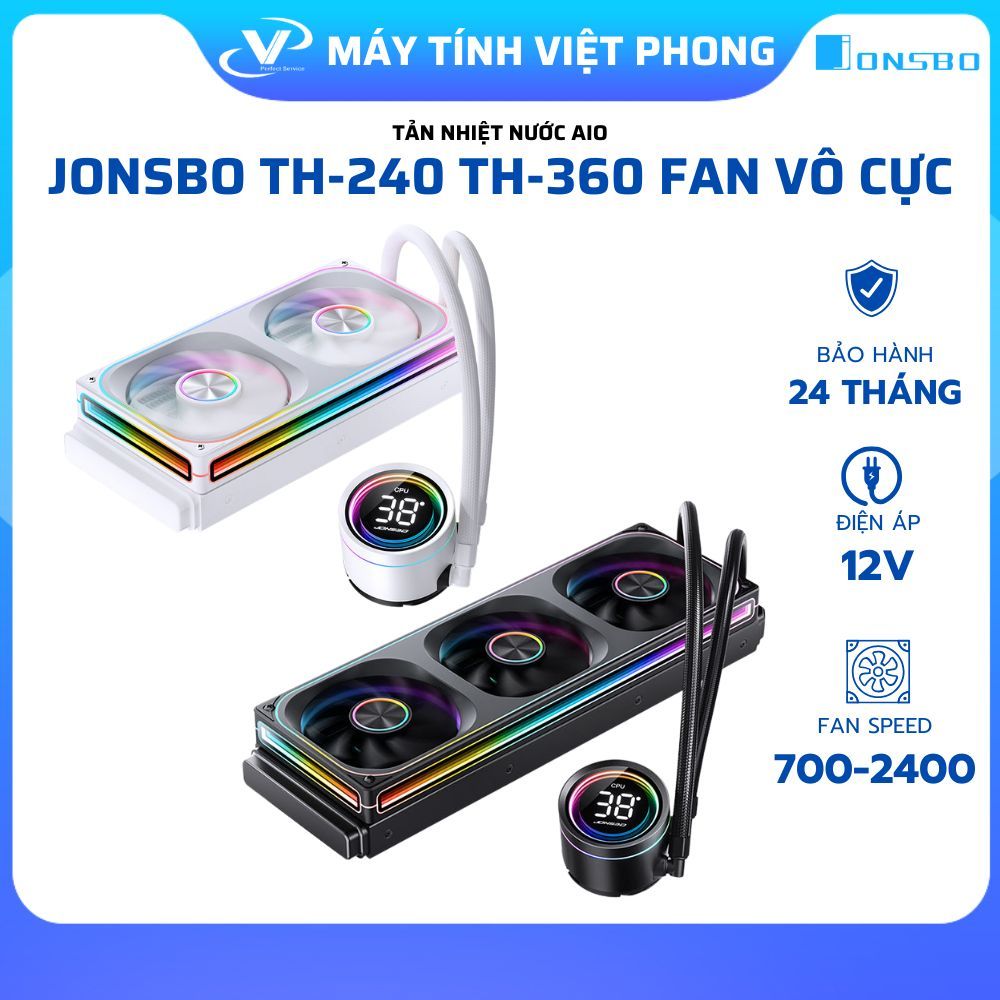 JONSBO TH-240 TH-360 黑色一體機水冷器 - 白色無限 LED,溫度顯示 - 正品 | 蝦皮購物