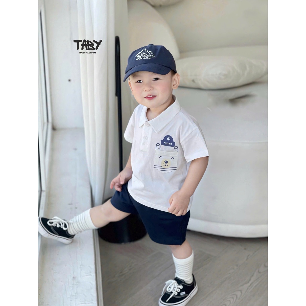【Taby】小熊包polo套裝寶寶吸汗棉材質卡其色短褲JNA24B080韓版男童套裝 | 蝦皮購物