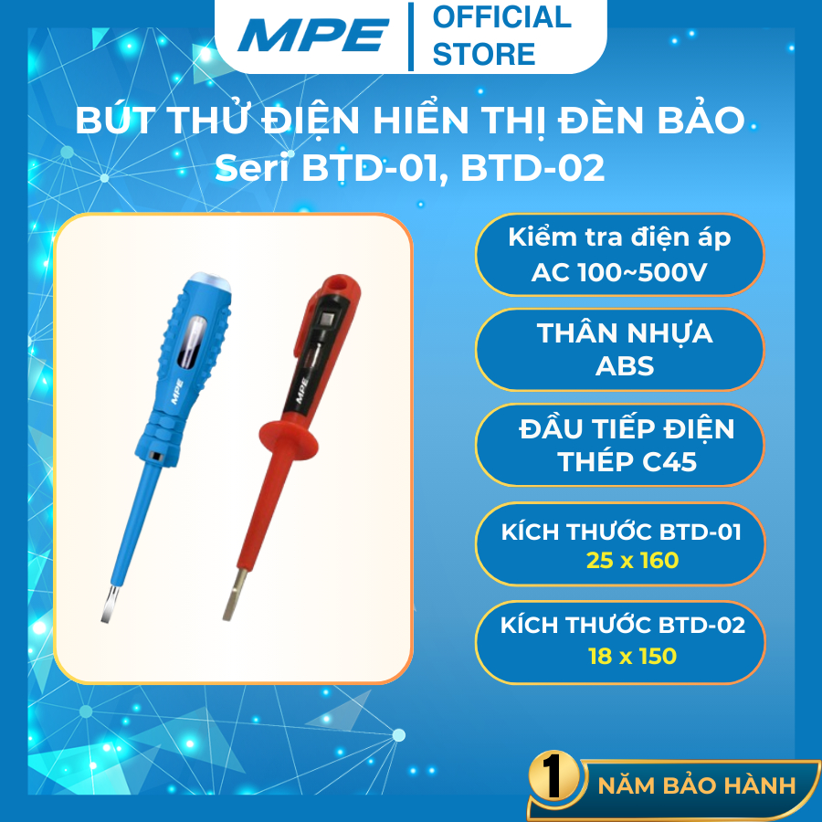 Mpe電工測試儀帶指示燈btd-01/btd-02電動螺絲刀電壓測試儀交流電壓測試儀100-500v | 蝦皮購物