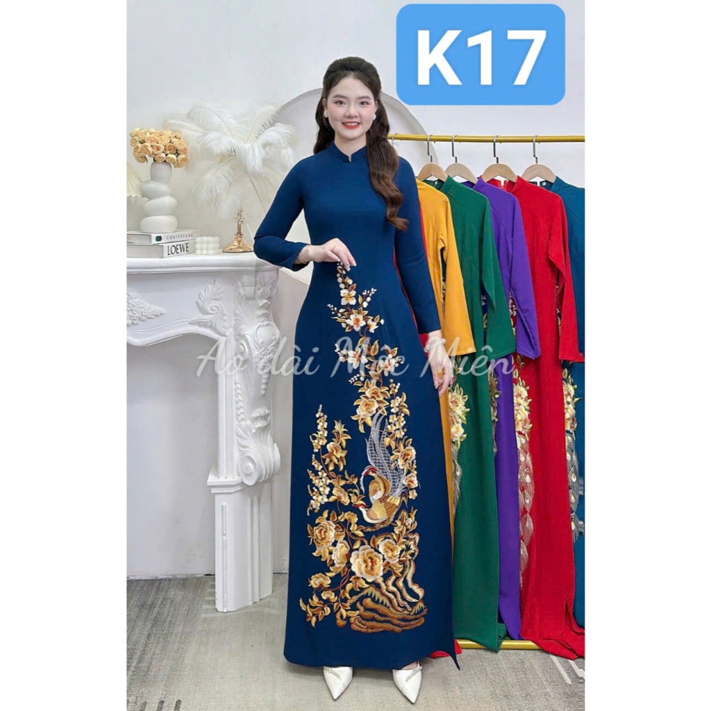 Moc Mien Ao Dai - 高品質芒果面料 - 超美麗的刺繡圖案 - 高領(代碼 K - 多種顏色可供選擇) | 蝦皮購物