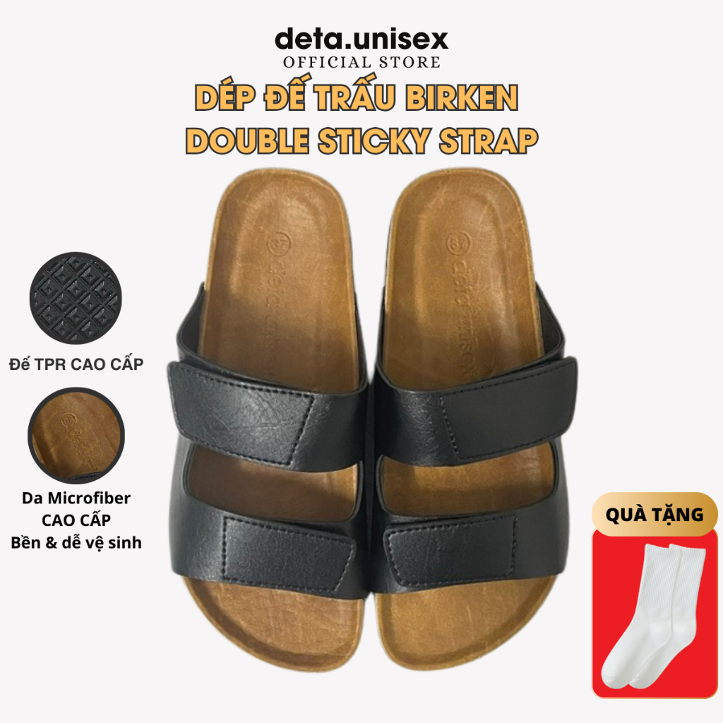 Birken DOUBLE STICKY STRAP 稻殼鞋底涼鞋,帶 2 個撕裂帶,TPR 鞋底 Detaunisex | 蝦皮購物