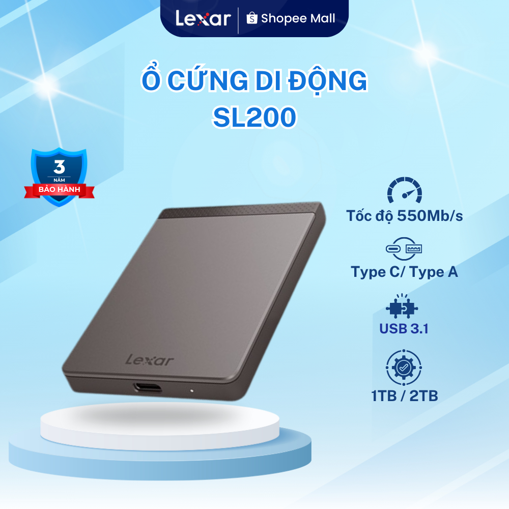 Lexar SL200 便攜式 SSD 512GB/ 1TB/ 2TB,讀取速度 550Mb/s,3 年正品保修 | 蝦皮購物