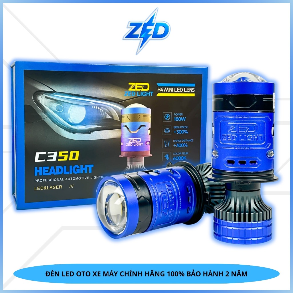 C350 ZED LIGHT 雙球面 LED 大燈 - 90W 快門大燈 + 200m 激光大燈輔助專業安裝 H4 腿的 | 蝦皮購物